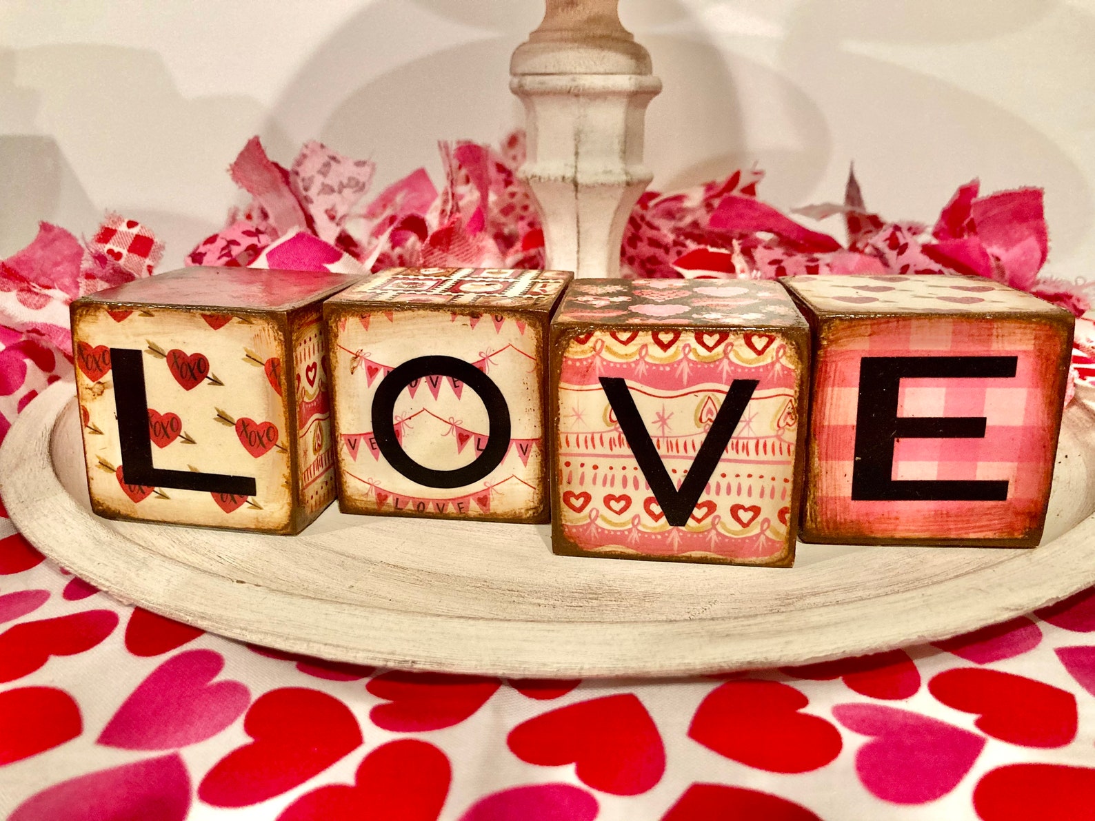 LOVE Wood Blocks, Valentines Day Decor, Heart Decor, Wood Blocks, Tier ...
