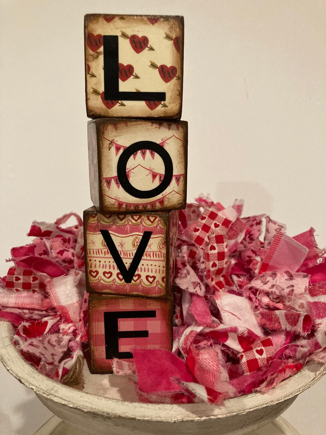 LOVE Wood Blocks, Valentines Day Decor, Heart Decor, Wood Blocks, Tier ...