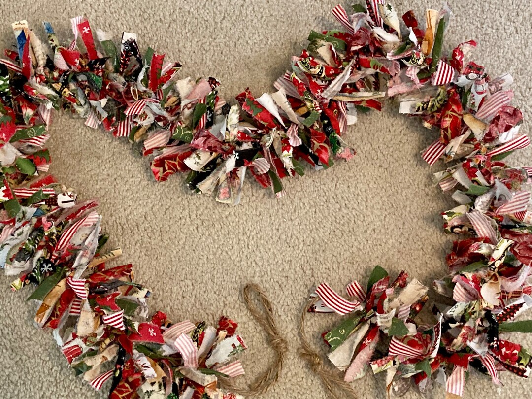 Christmas Rag Garland, Farmhouse Rag Garland, Rag Garland Wall Hanger ...