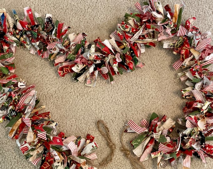 Christmas Rag Garland, Farmhouse Rag Garland, Rag Garland Wall Hanger ...
