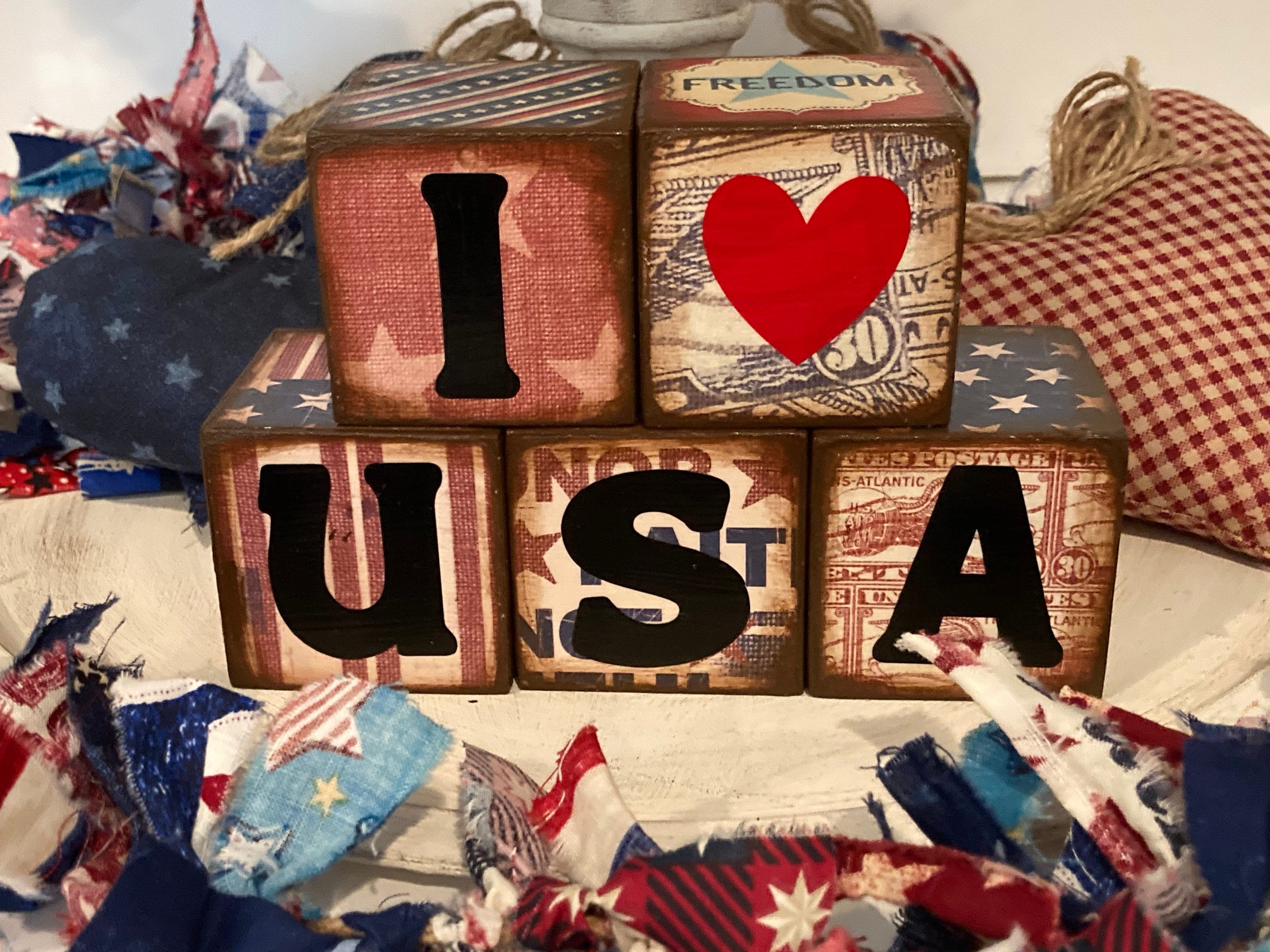 USA Wood Blocks Patriotic Blocks USA Flag Blocks Americana - Etsy