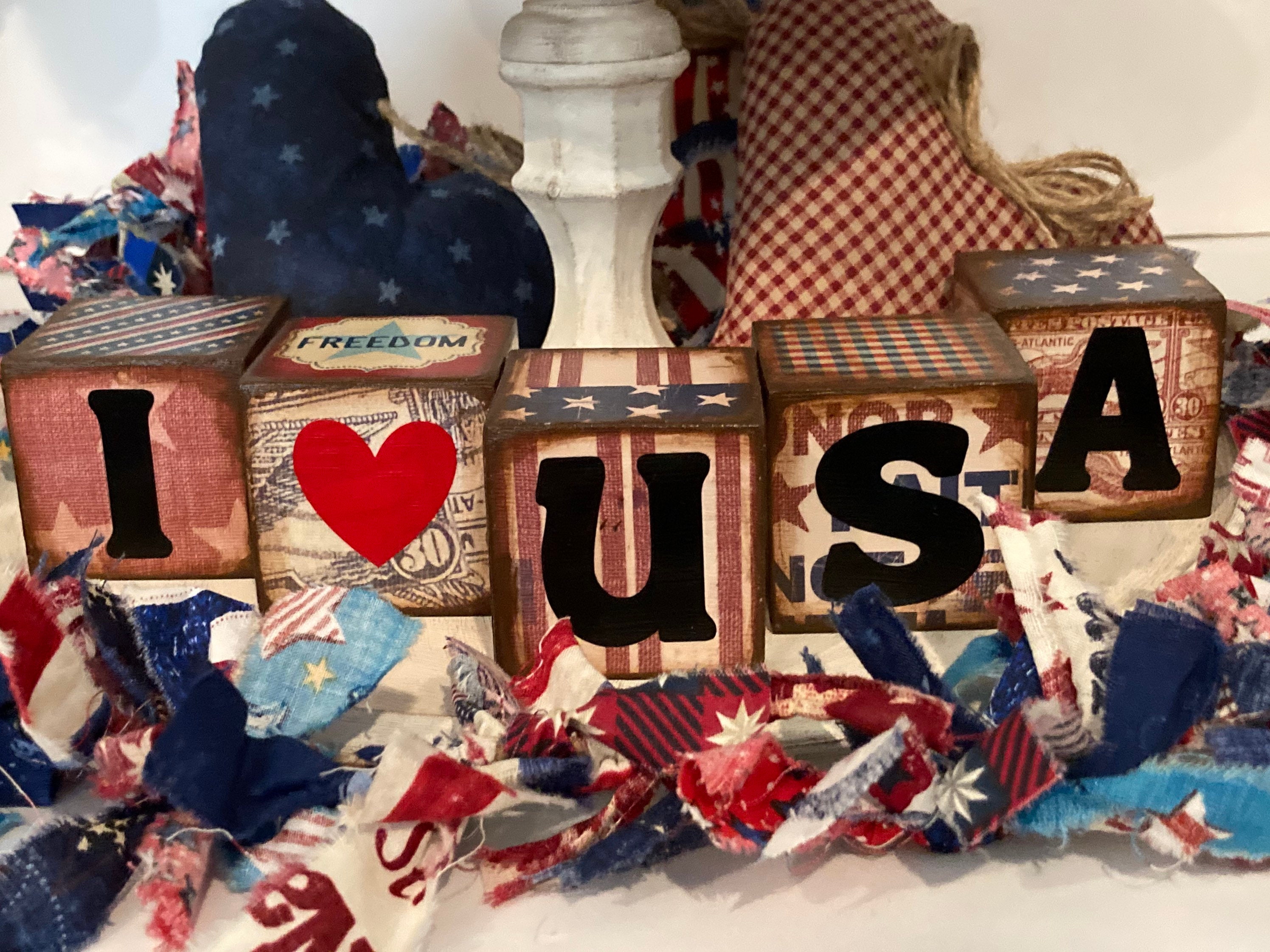 USA Wood Blocks Patriotic Blocks USA Flag Blocks Americana - Etsy