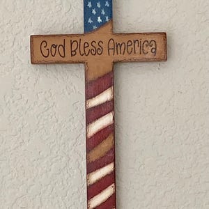 God Bless America Cross, Hand Painted Cross, Americana Cross, USA Cross ...