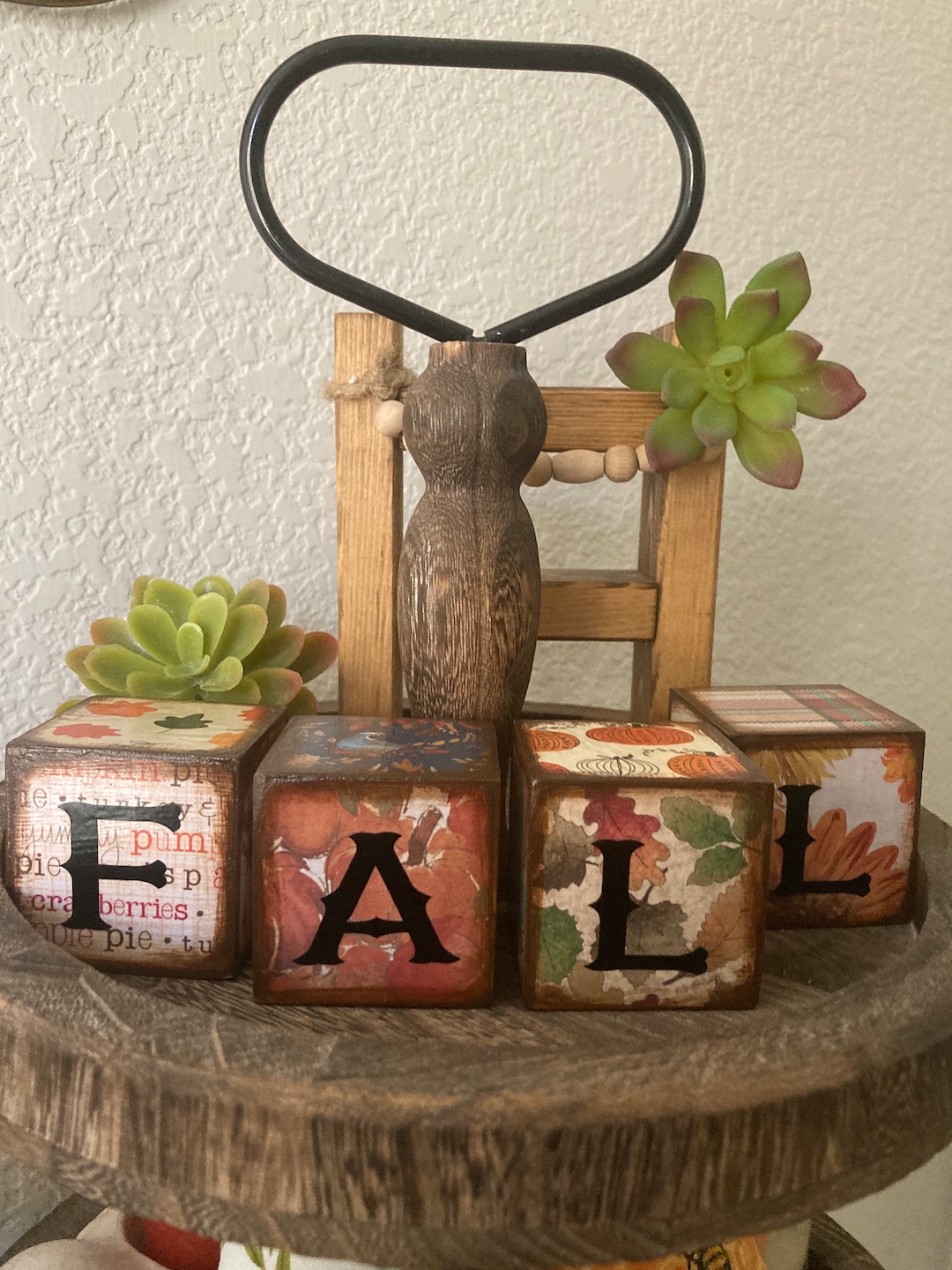 Fall Wood Blocks Decor, Harvest Decor, Farmhouse Decor, Tier Tray Decor ...