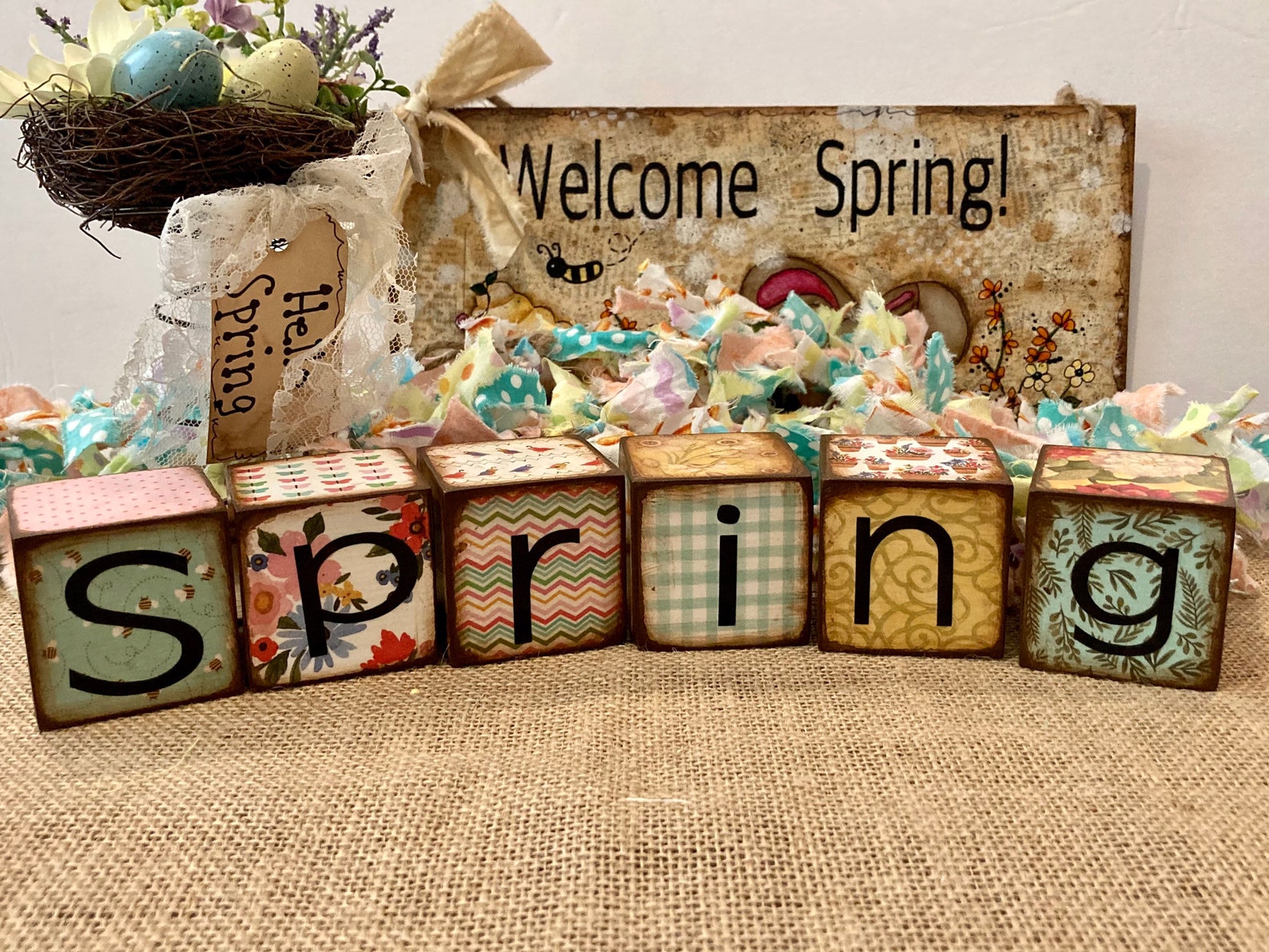 Spring Wood Blocks Spring Tier Tray Decor Farmhouse Decor - Etsy