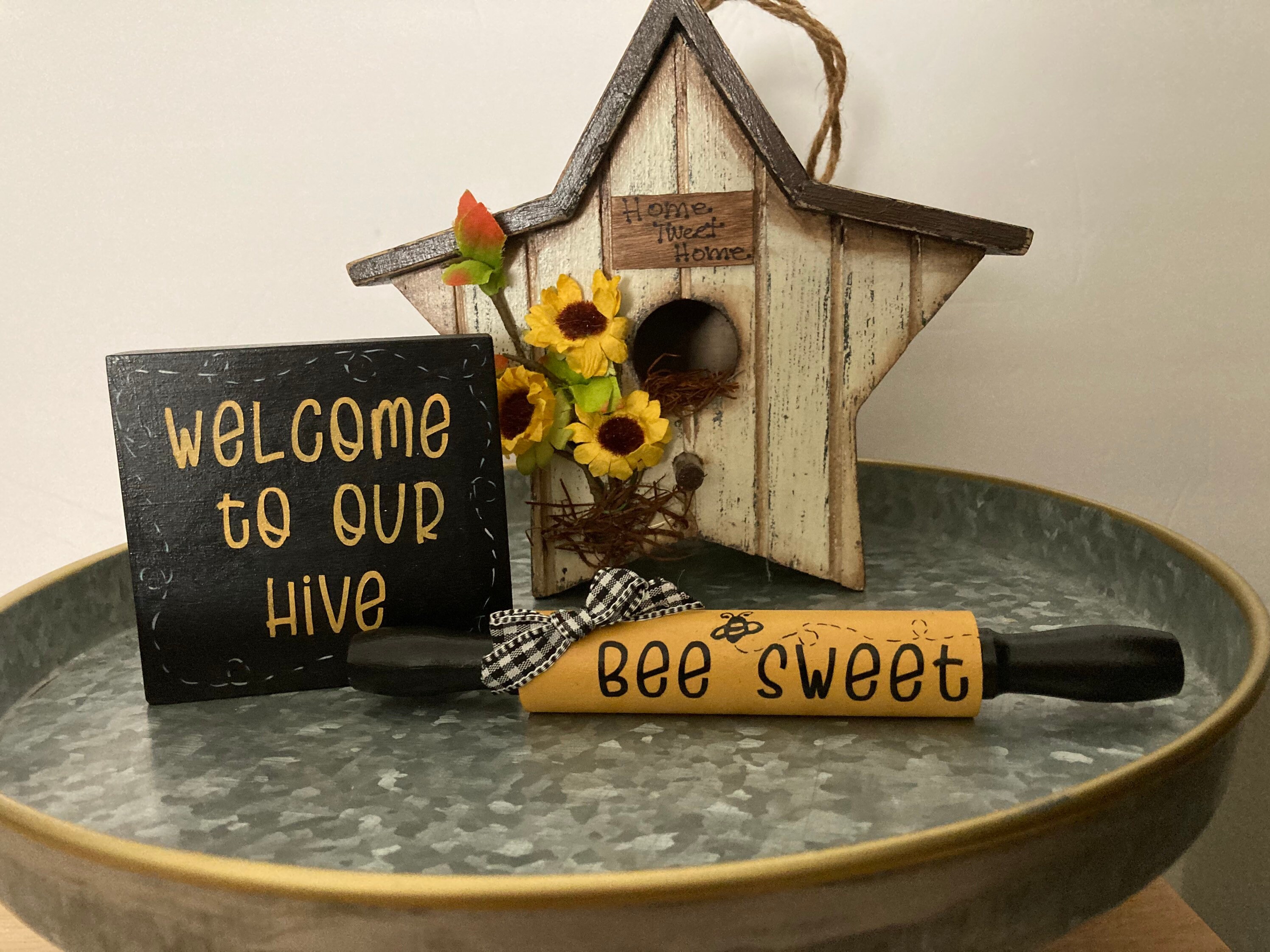Bee Tier Tray Decor Mini Rolling Pin Bees Hive kitchen | Etsy