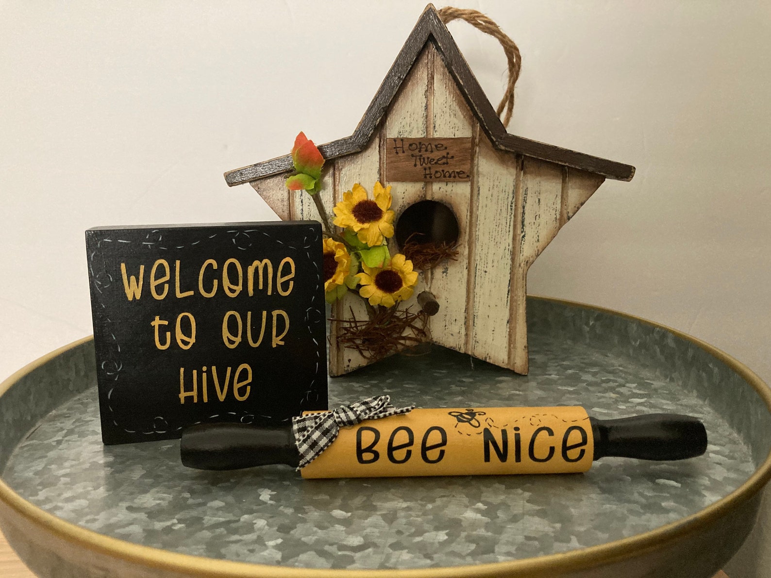 Bee Tier Tray Decor Mini Rolling Pin Bees Hive kitchen | Etsy