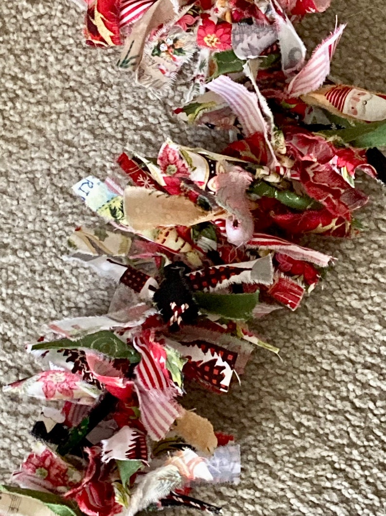 Christmas Rag Garland, Farmhouse Rag Garland, Rag Garland Wall Hanger ...
