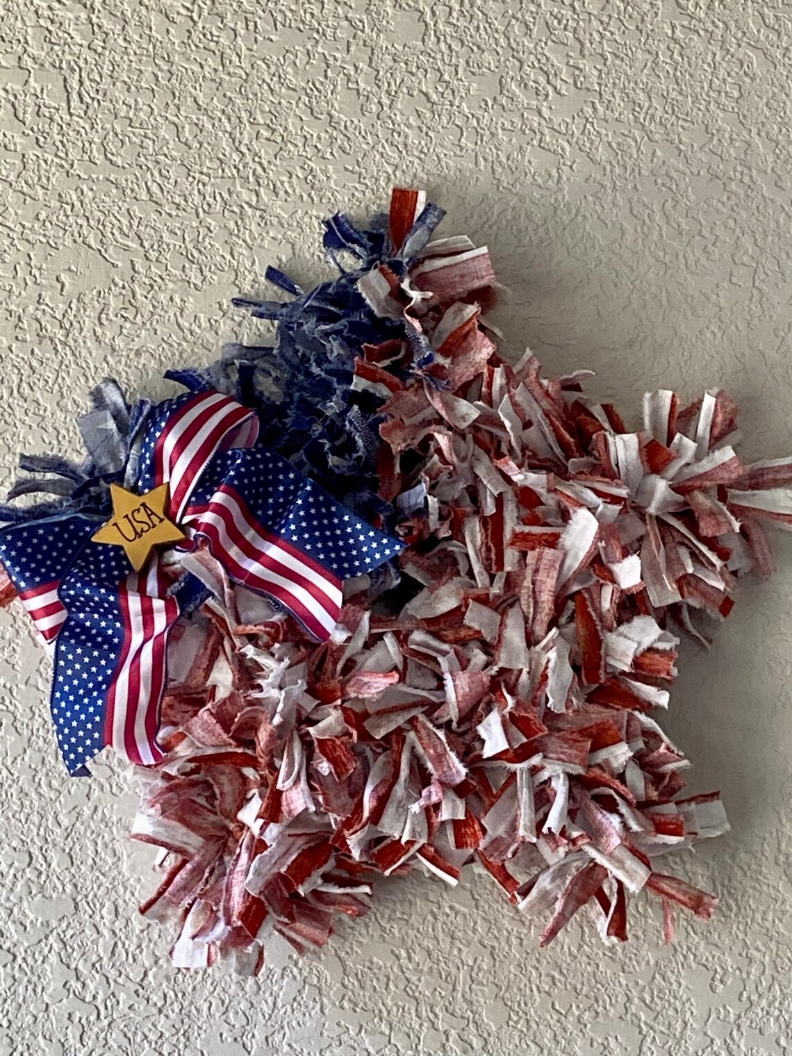 Patriotic Star Wreath Patriotic Decor Star Rag Wreath USA | Etsy