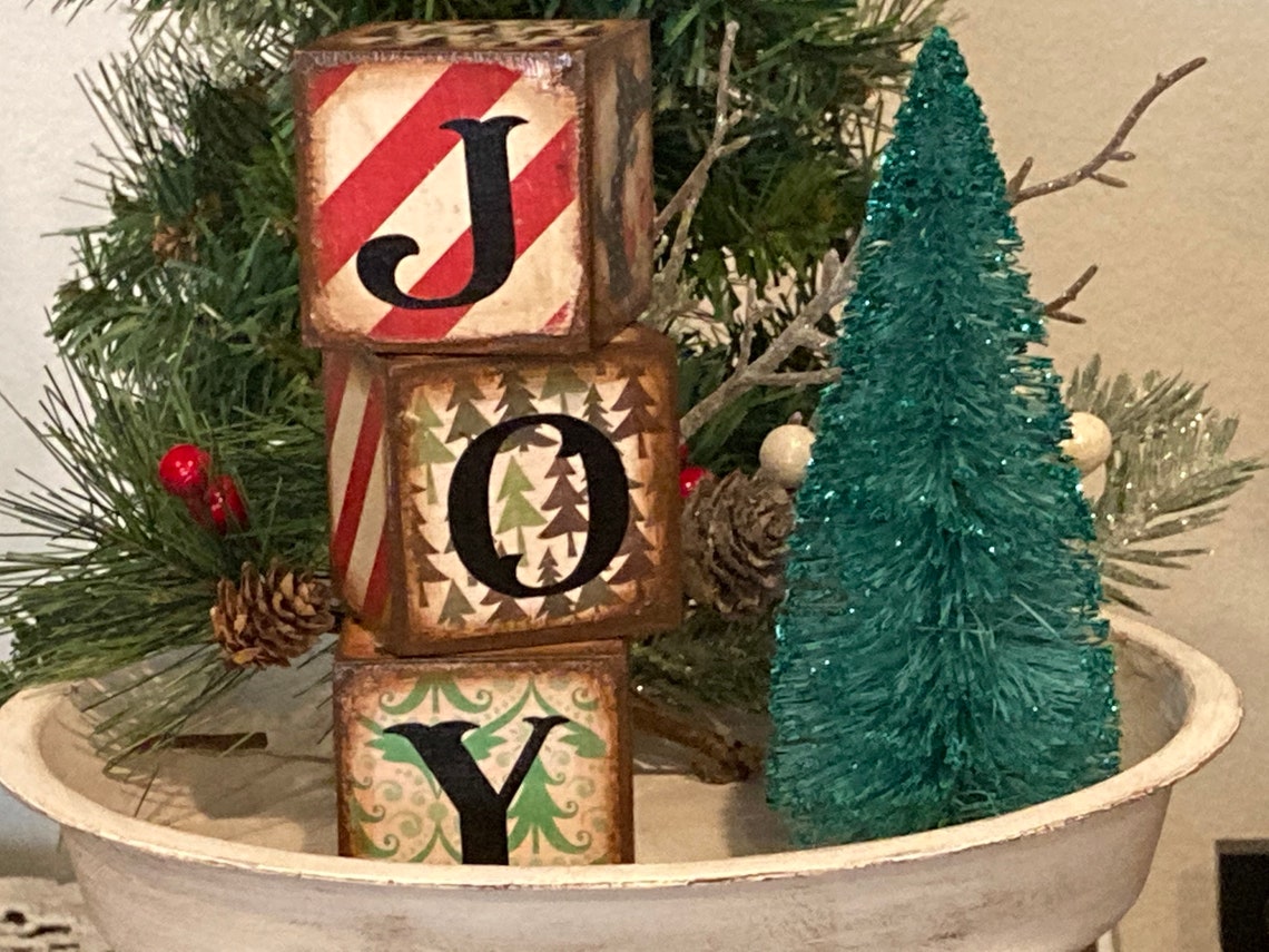 JOY Wood Blocks Christmas Decor Joy Wood Blocks Decor Tier - Etsy