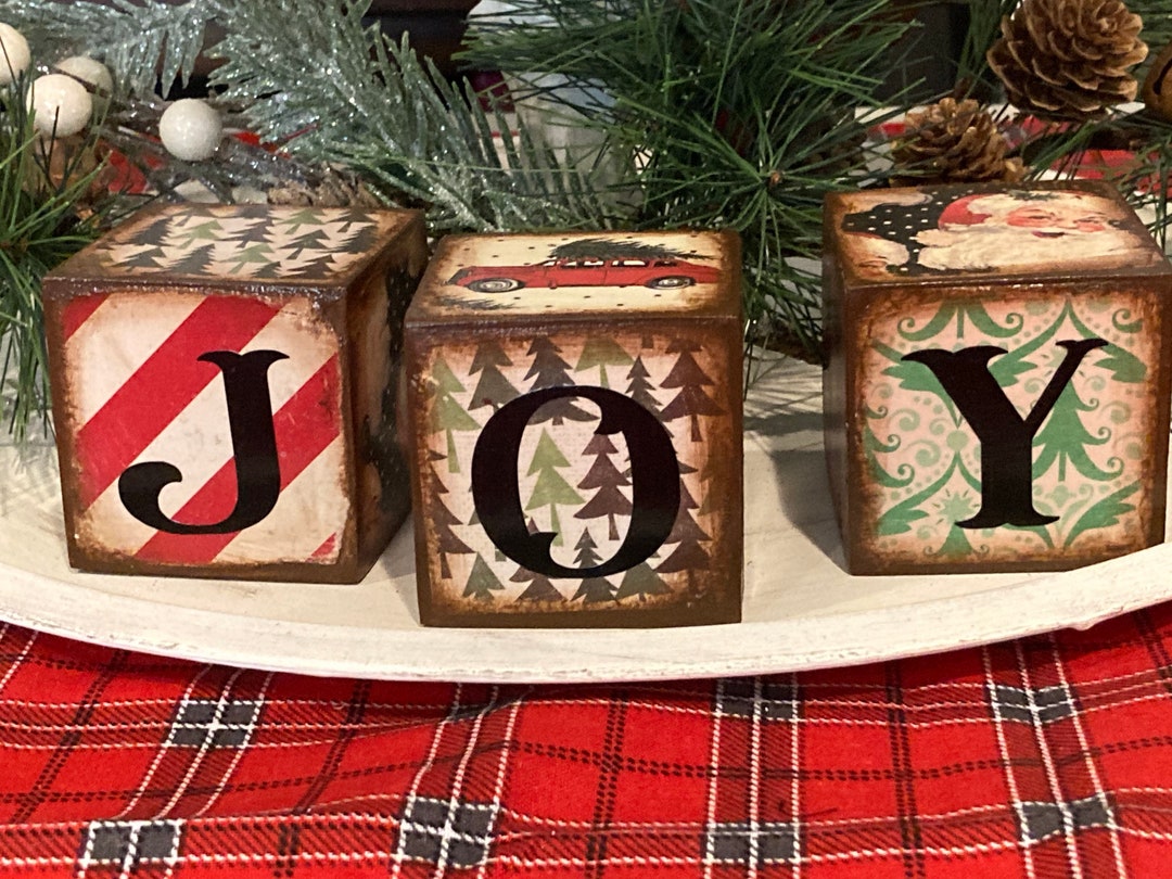 JOY Wood Blocks, Christmas Decor, Joy, Wood Blocks Decor, Tier Tray ...