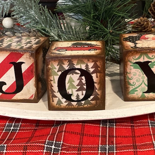JOY Wood Blocks Christmas Decor Joy Wood Blocks Decor Tier - Etsy