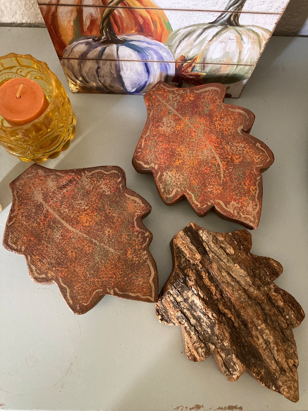 Fall Leaves Handpainted, Wooden Leaves, Tabletop Decor, Harvest Decor ...