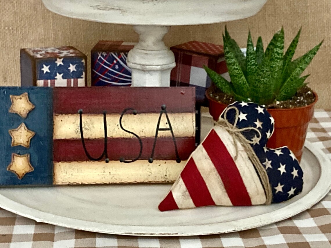 Patriotic decor flag mini pillow handpaintd sign tier tray | Etsy