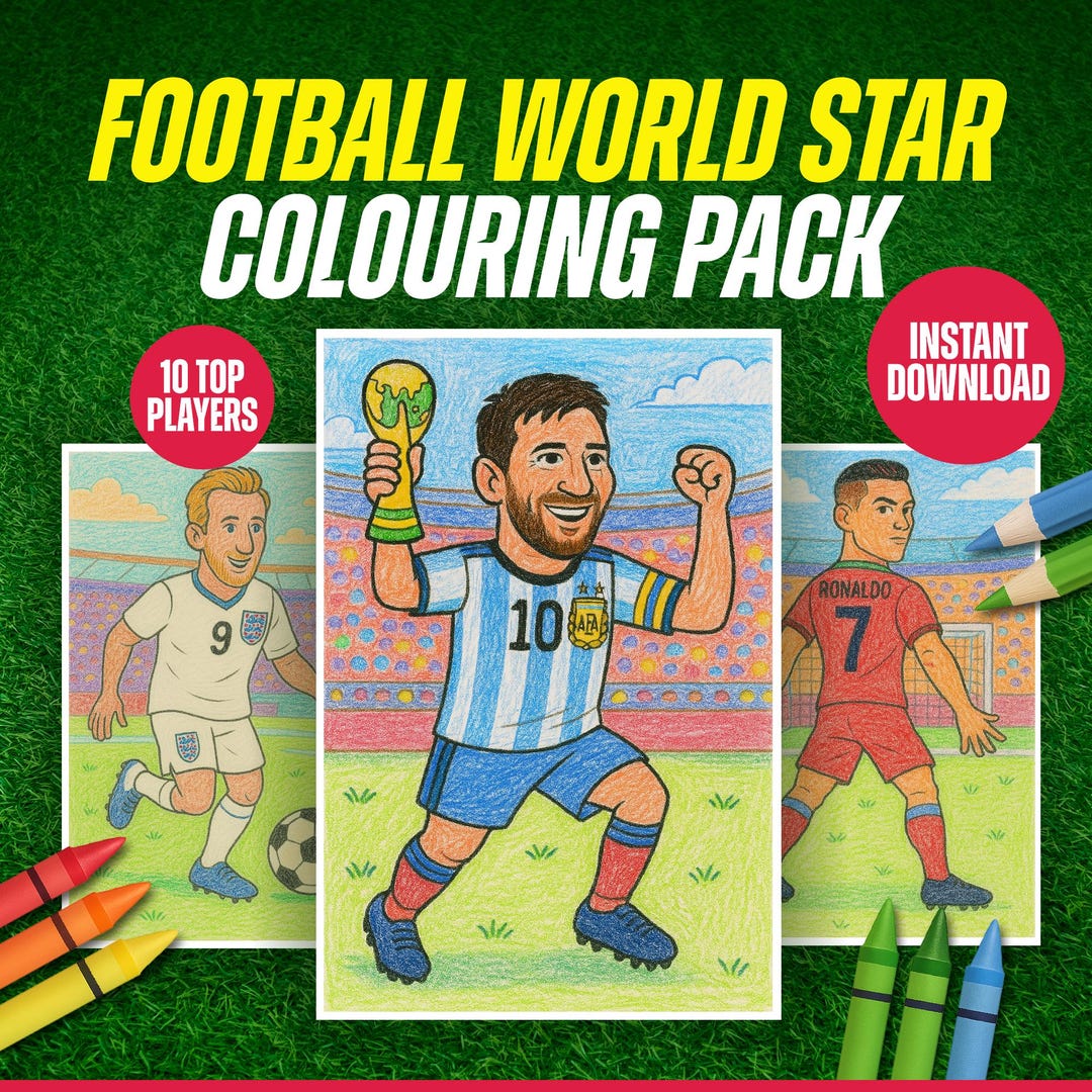 Football Star Colouring Pages – Printable PDF – Messi, Ronaldo & More ...