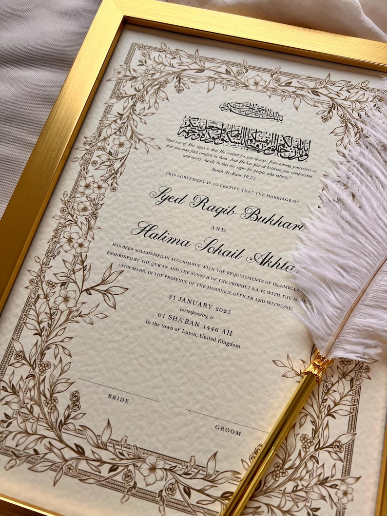 Luxury Nikkah Certificate: Islamic Wedding Contract, Personalized Names ...