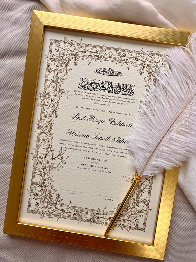Luxury A3 Nikkah Certificate: Personalized Islamic Wedding Contract - Etsy