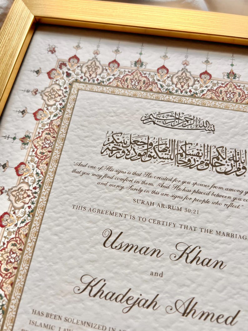 Luxury A3 Nikkah Certificate ROYAL, Islamic Wedding Contract, Nikah ...