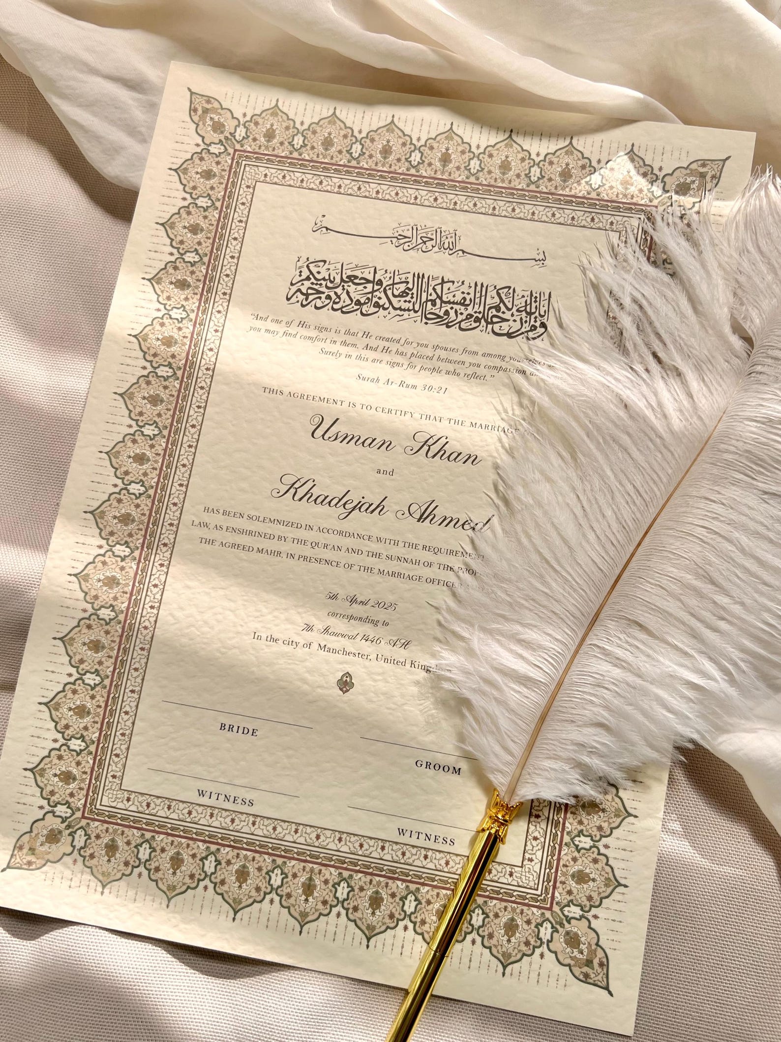 Luxury A3 Nikkah Certificate REGAL, Islamic Wedding Contract, Nikah ...