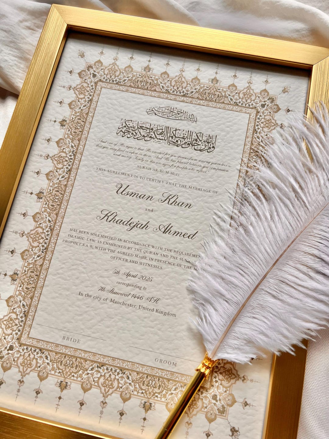 Luxury A3 Nikkah Certificate - ROYAL, Islamic Wedding Contract, Nikah ...