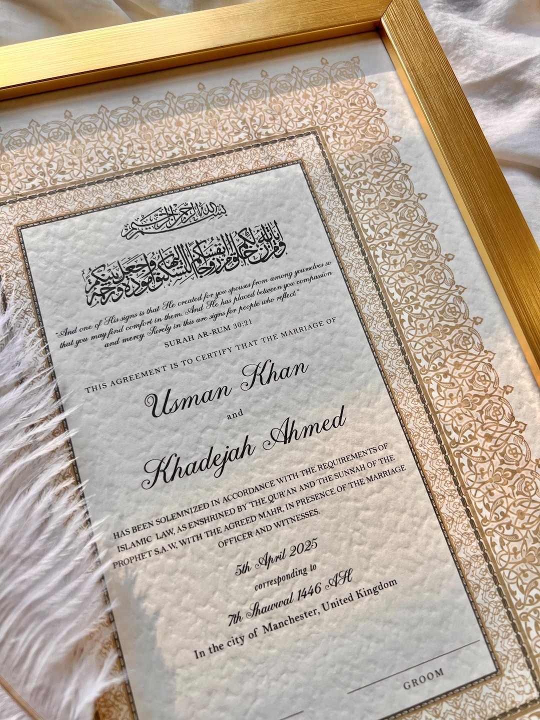 Luxury A4/A3 Nikkah Certificate - OPAL, Islamic Wedding Contract, Nikah ...