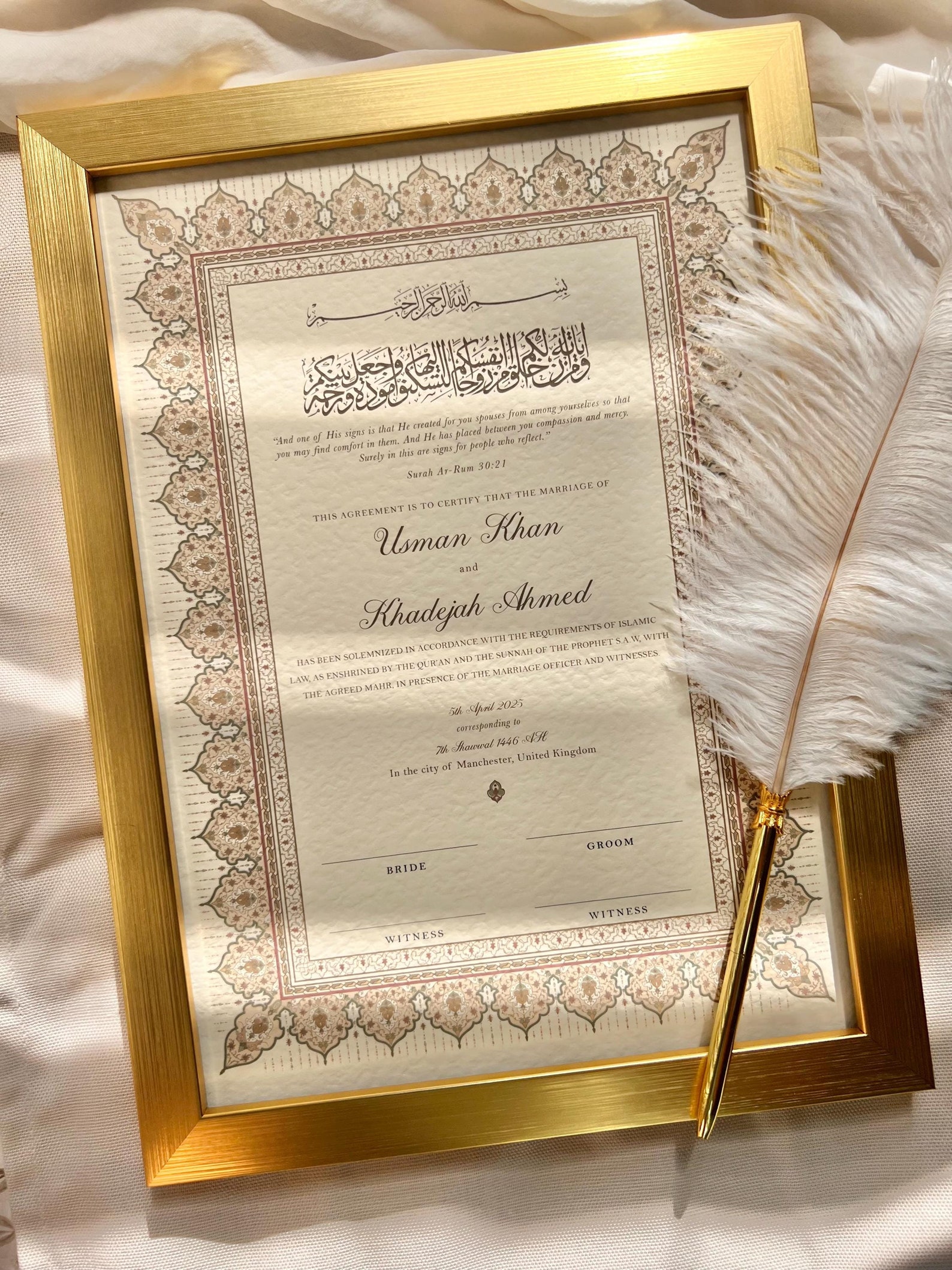 Luxury A3 Nikkah Certificate REGAL, Islamic Wedding Contract, Nikah ...