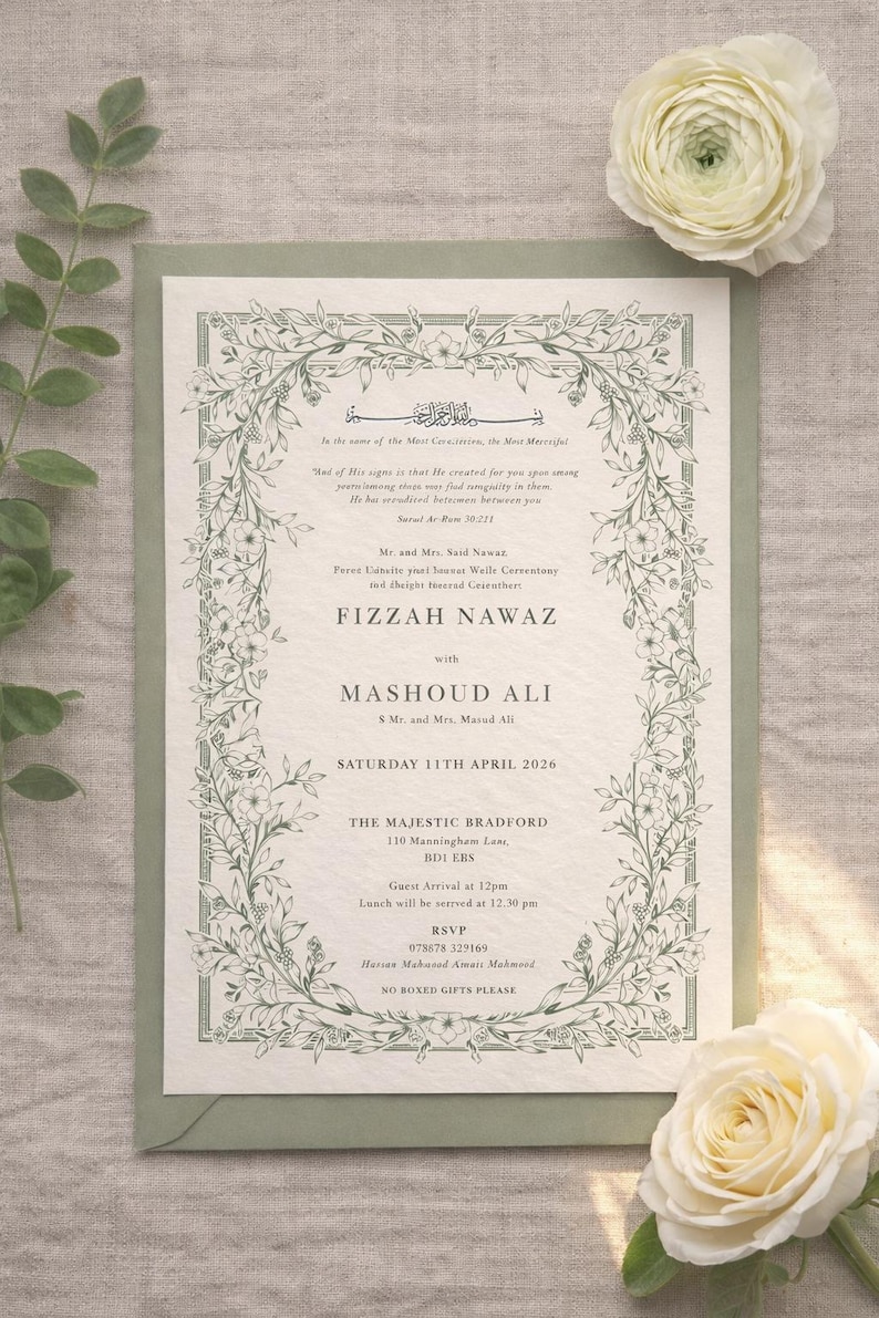 Sage Green Nikkah Invitation: Arabic Muslim Wedding Invite - Etsy