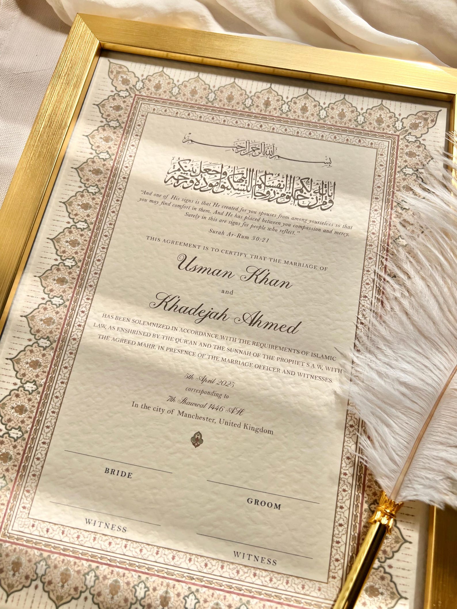 Luxury A3 Nikkah Certificate REGAL, Islamic Wedding Contract, Nikah ...