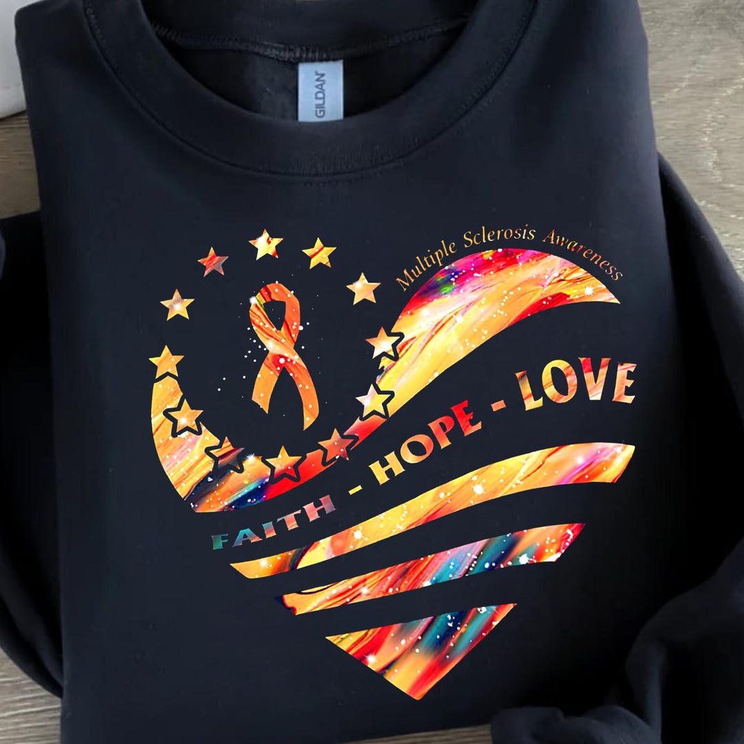 Multiple Sclerosis Awareness PNG: Faith Hope Love Heart, Orange Ribbon ...