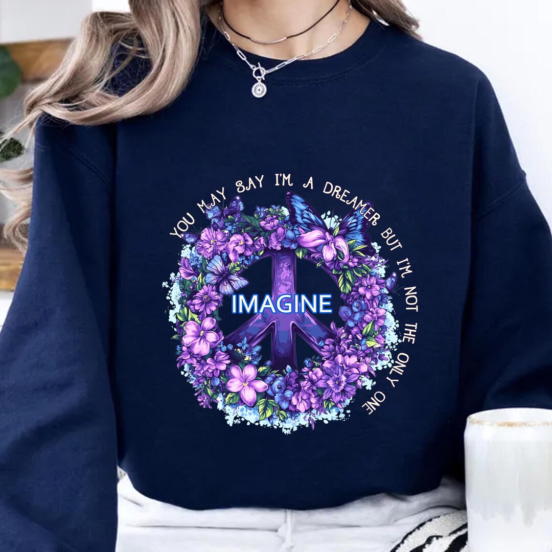 Imagine Peace Sign Floral Wreath Digital PNG | Dreamer-inspired Design ...