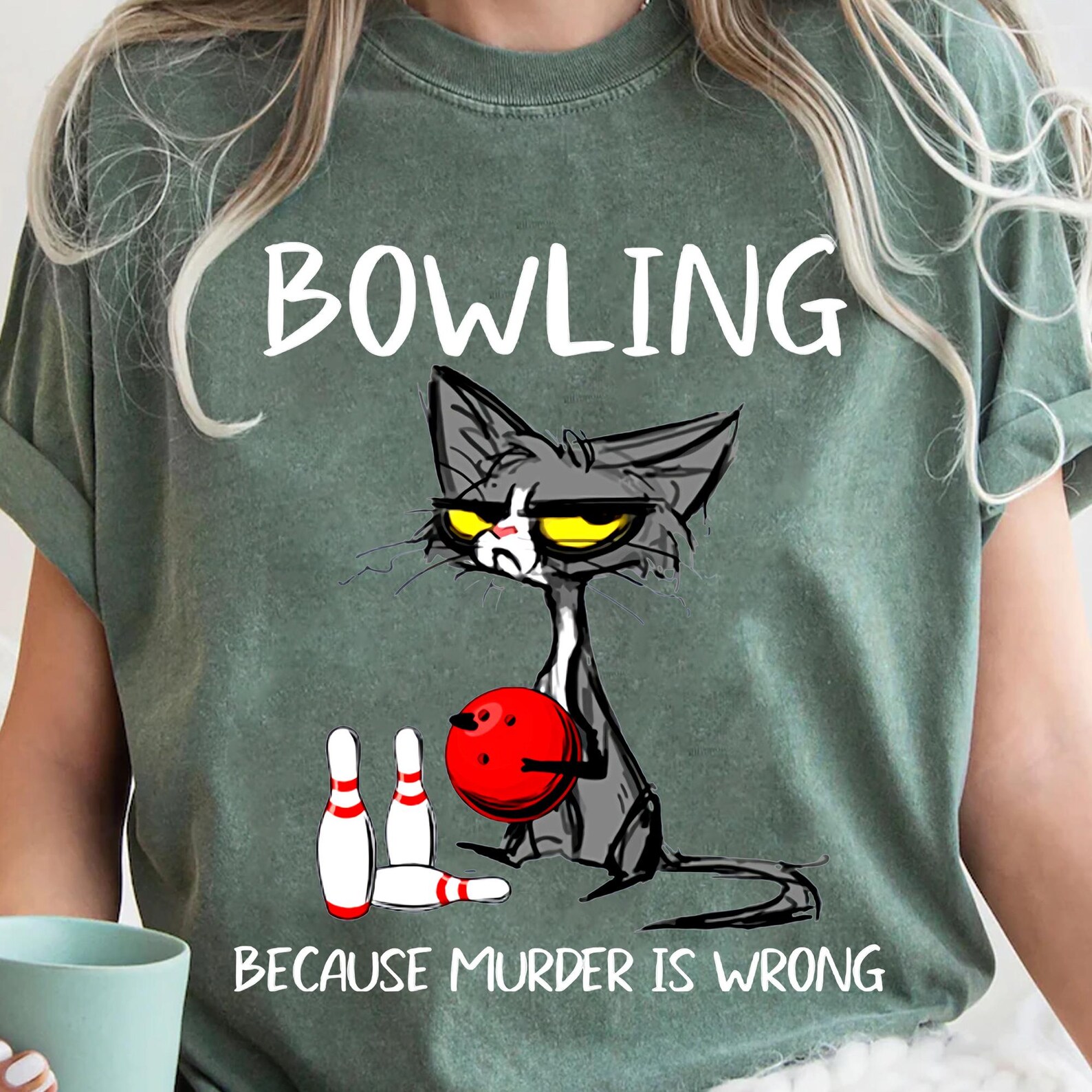 Funny Bowling Cat PNG | Murder is Wrong Humor Design | Digital Download ...
