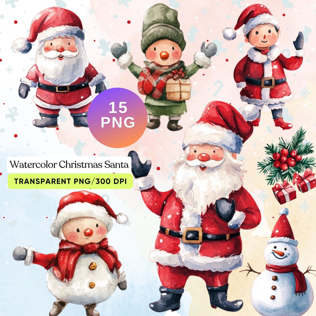15 Watercolor Christmas Santa Clipart PNG | Delicious Christmas PNG for ...