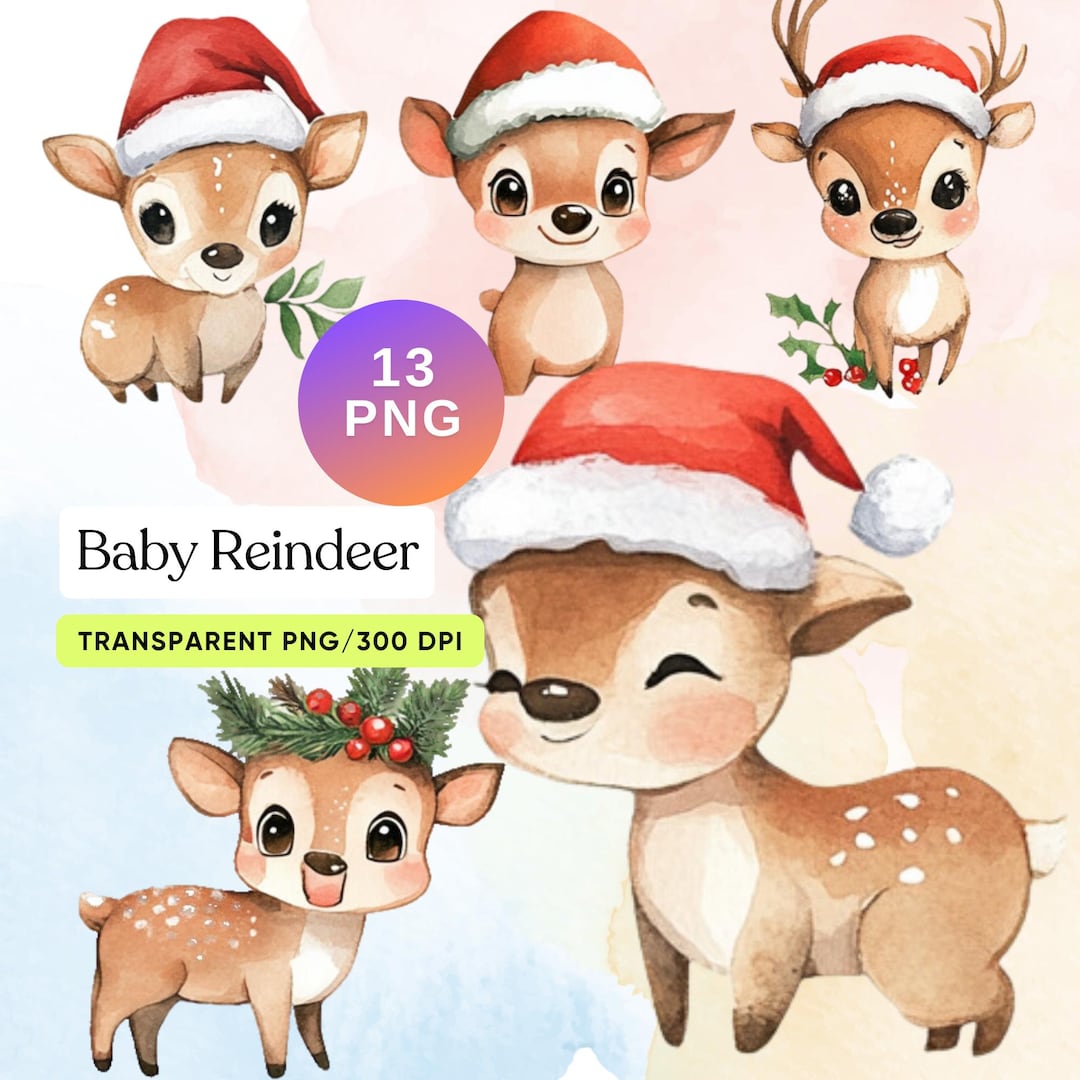 13 Santa Baby Reindeer Clipart Set, Christmas Clipart PNG, Christmas ...