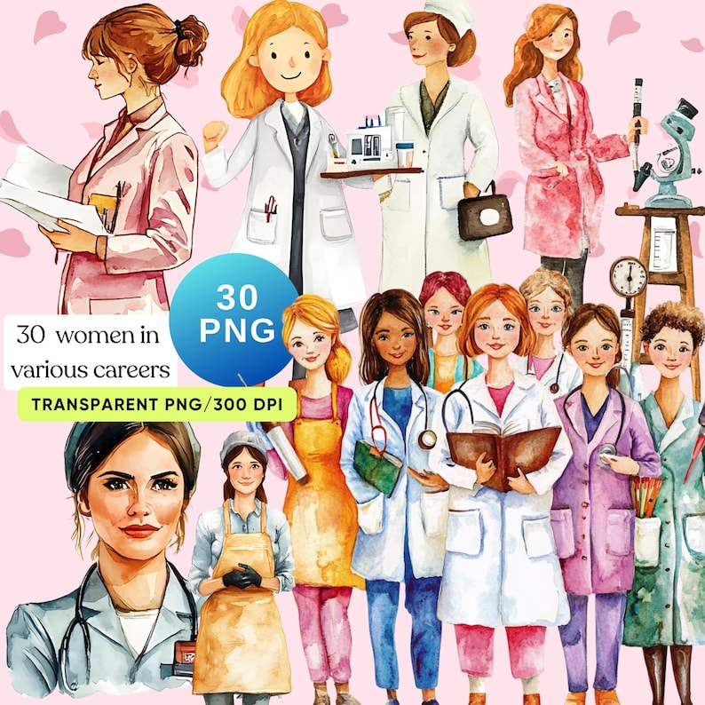 30 Woman's Day Clipart in Various Careers. Women's Day Theme ...