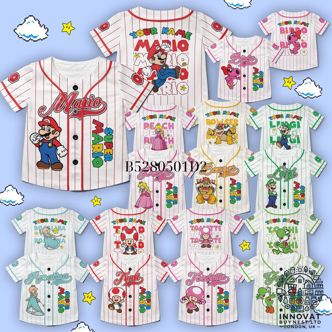 Custom Super Mario Baseball Jersey, Mario Family Shirts, Princess Peach ...