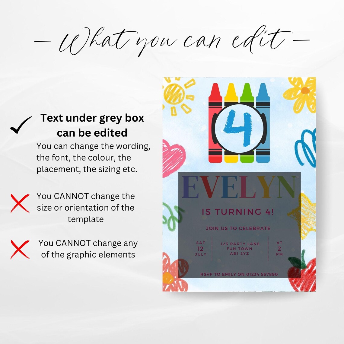 Editable 4th Birthday Invitation, Printable Colourful Crayon Themed ...
