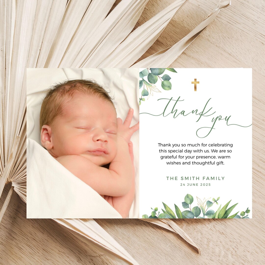 Editable Photo Christening Thank You Card, Printable Baptism Thank You ...