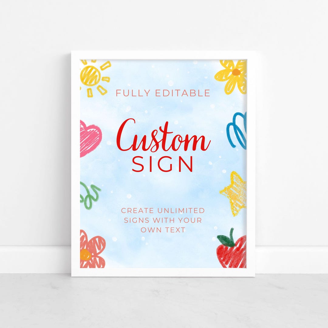 Crayon Custom Sign Template, Custom Printable Sign, Editable Birthday ...