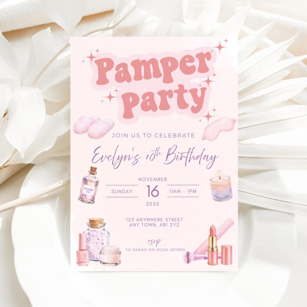 Kids Pamper Party Invitation Template, Editable Spa Birthday Invite for ...