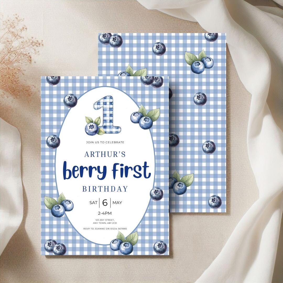 Blueberry First Birthday Invitation, Blue Berry 1st Birthday Party ...
