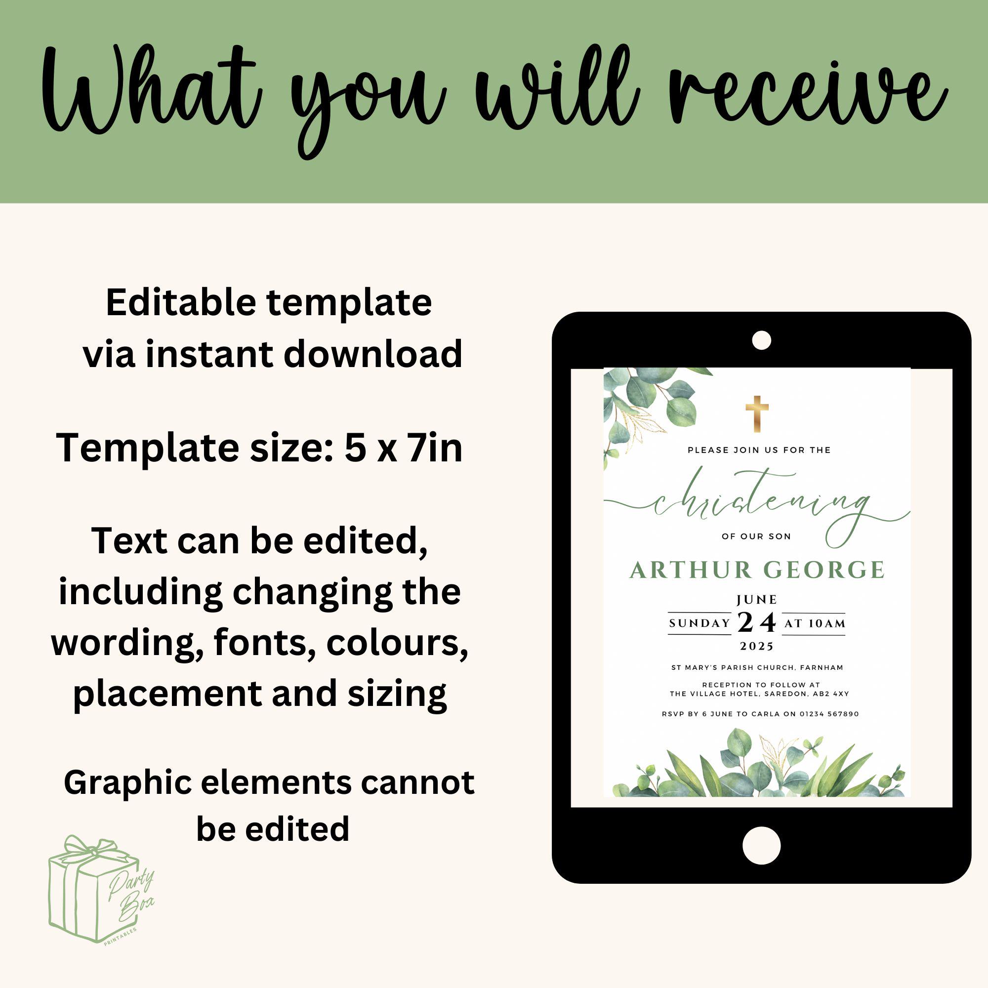 Editable Christening Invitation Template, Baptism Invitation, Naming ...