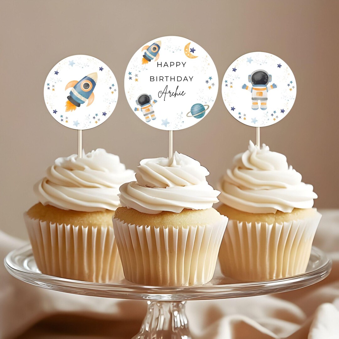 Editable Space Themed Cupcake Toppers, Printable Outer Space Birthday ...