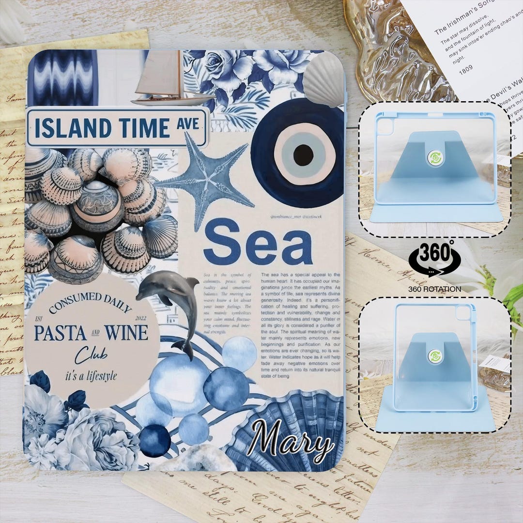 Cute Coastal Seashell Aesthetic Scrapbook iPad Case With Pen Slot for ...