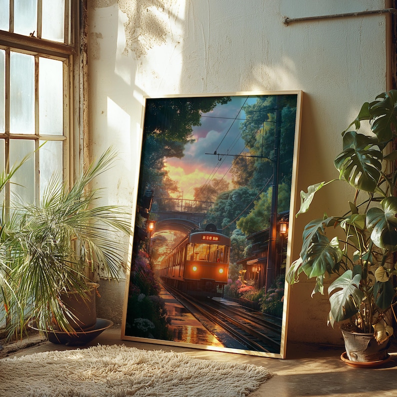 Vintage Japanese Train Poster Nostalgic Lo-fi Railway Art With Sunset ...