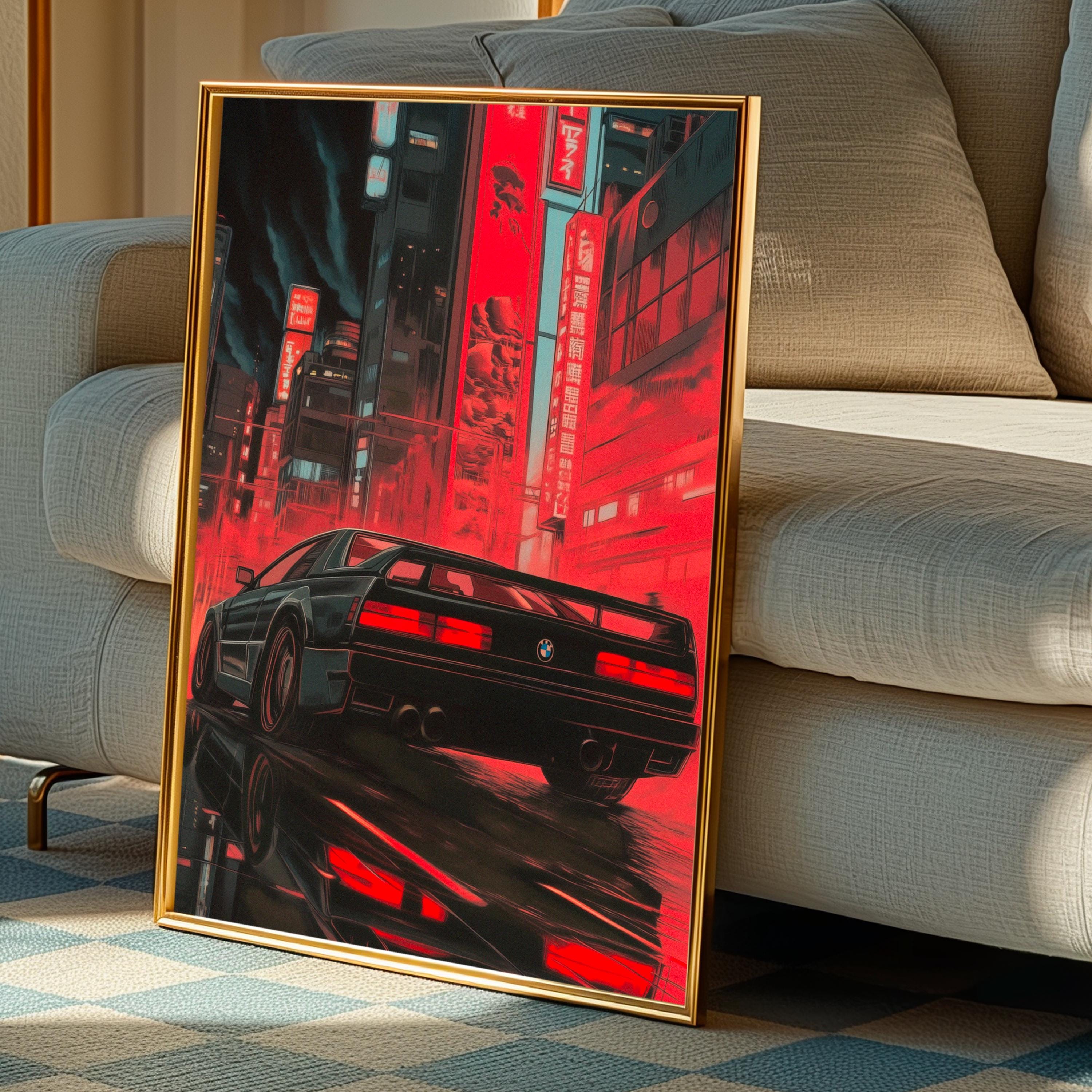 Cyberpunk BMW Poster Neon City Car Art Print Synthwave Gaming Room Wall ...