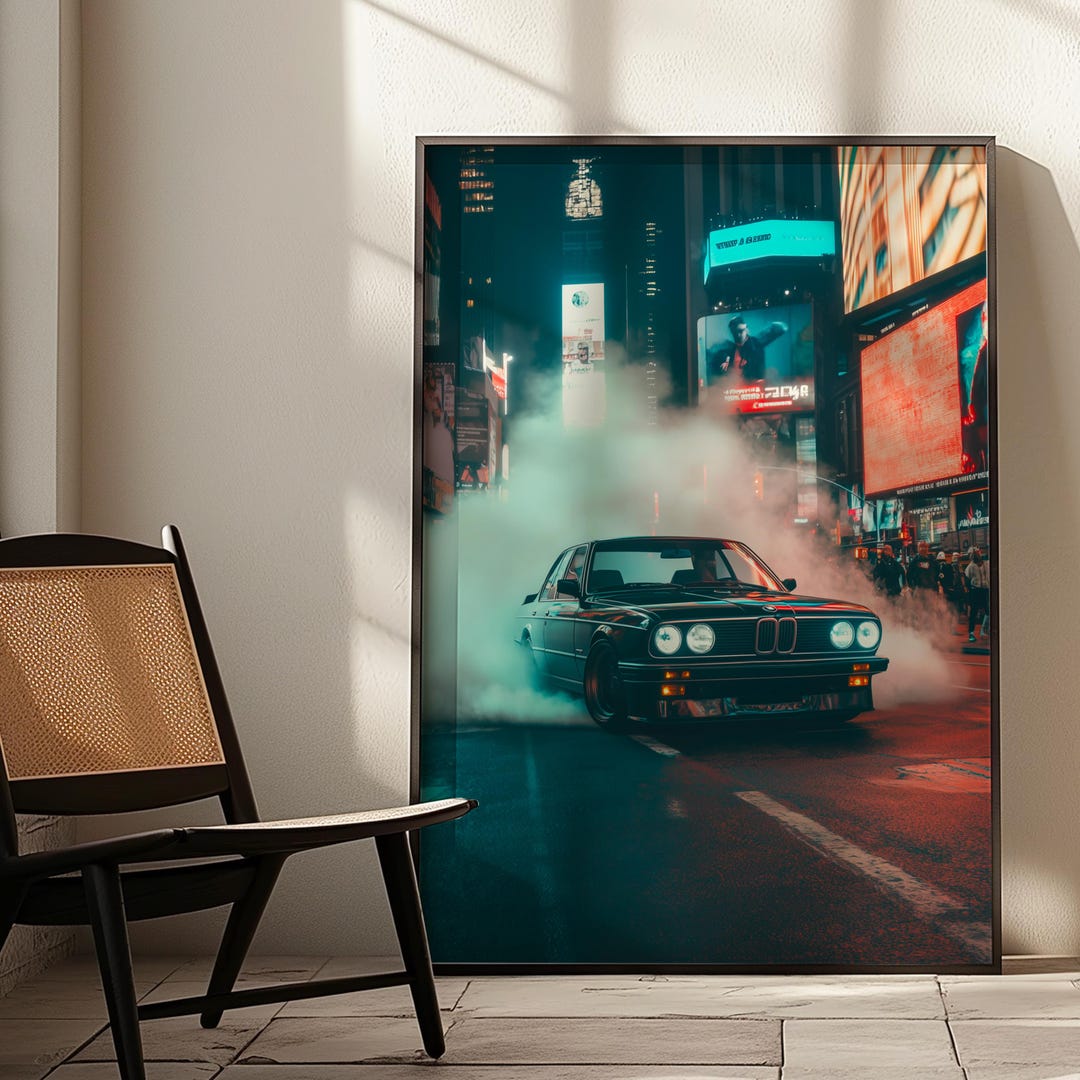 BMW M5 E30 Drifting in Times Square - Vintage Car Art Print, Classic ...