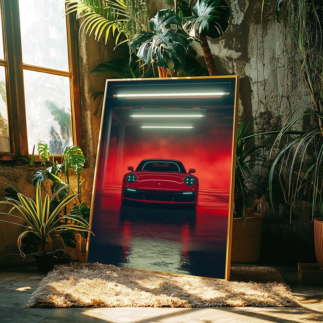 Porsche Front View Poster - Bold Automotive Art With Dramatic Red ...