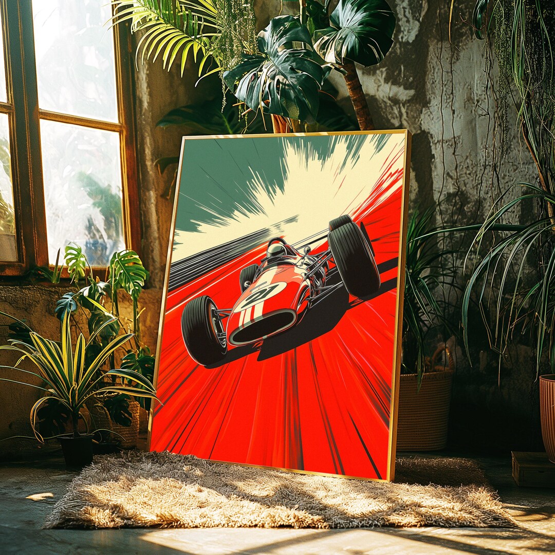 Vintage Formula 1 Racing Poster - Bold Red Retro Art Print Capturing ...