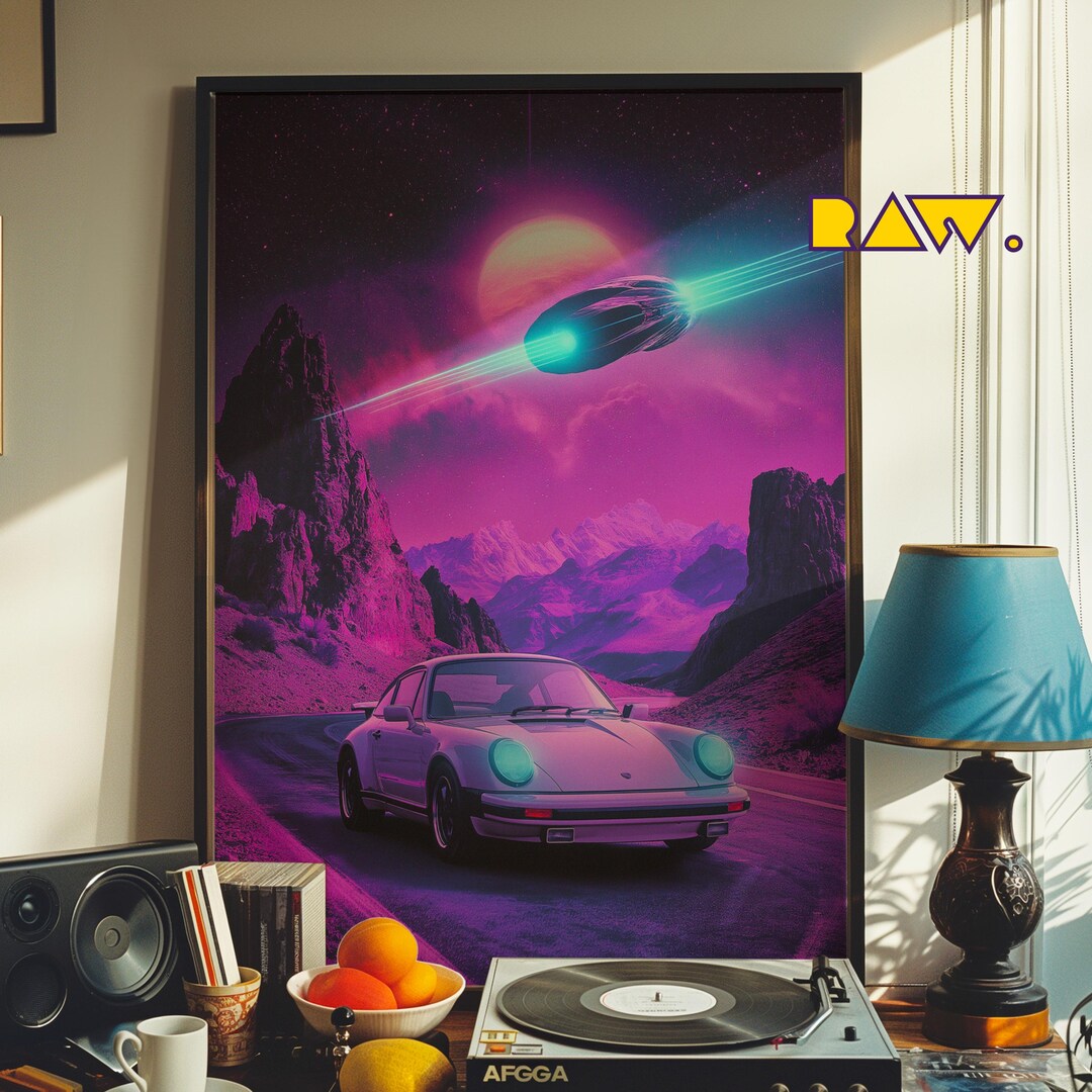 Retro Sci-fi 50s Porsche Poster - Vintage Porsche 911 on Futuristic ...