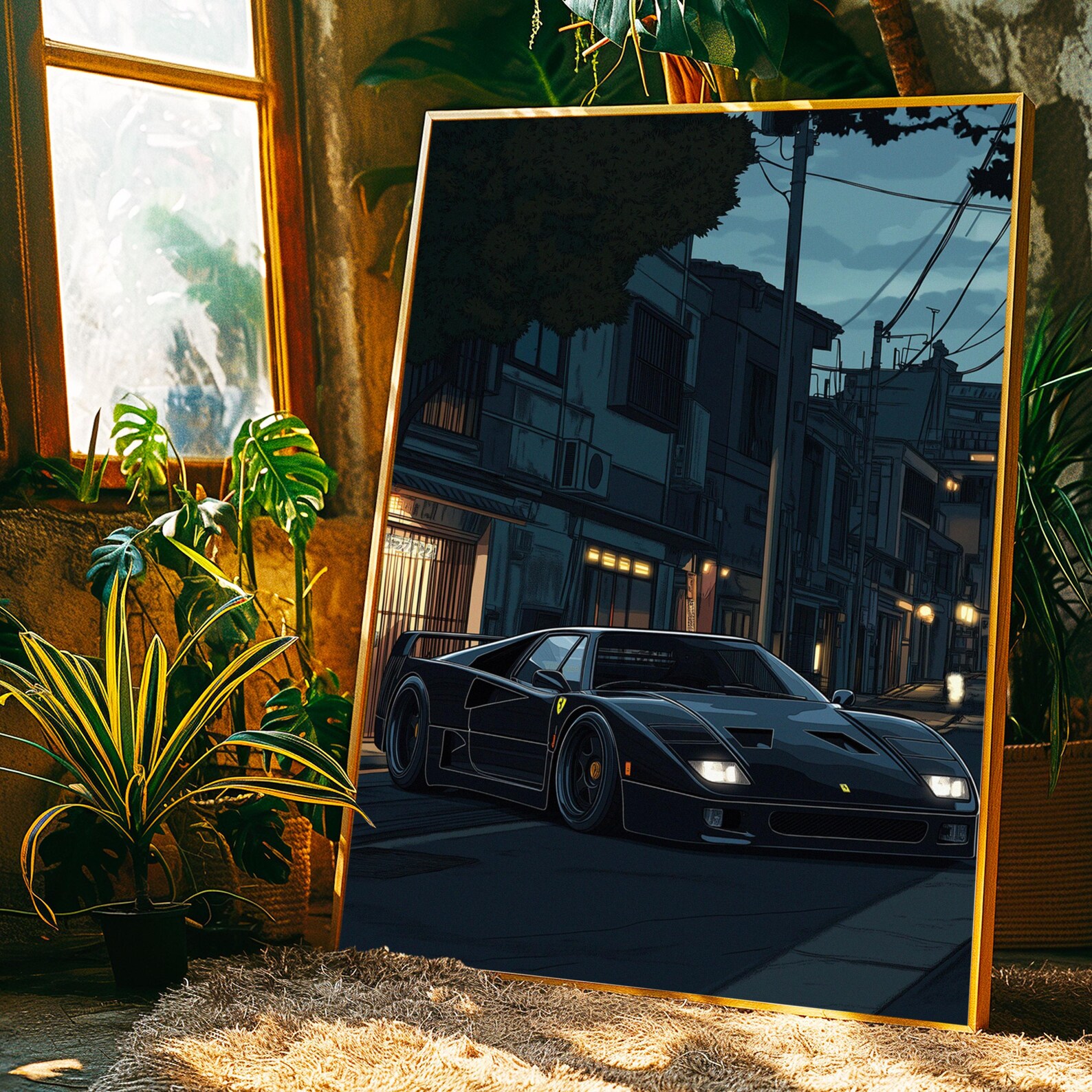 Matte Black Ferrari F40 in Cinematic Urban Night Scene | Moody Art ...